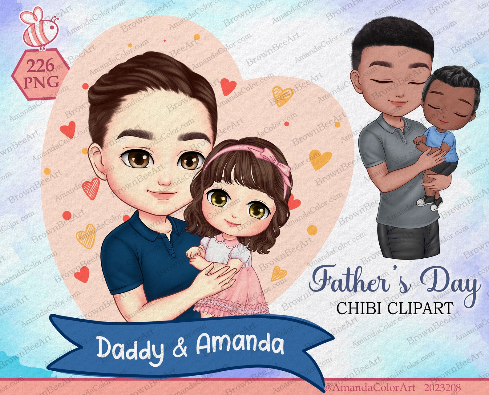 Father's Day Chibi Clipart: Dad, Son & Daughter (PNG Digital Download ...