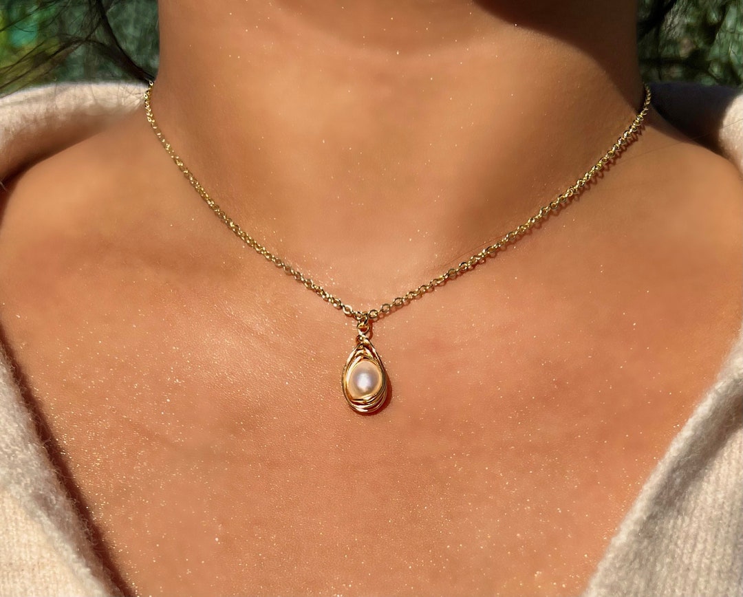 Wire Wrapped Freshwater Pearl Pendant Necklace, Colored Pearls - Etsy