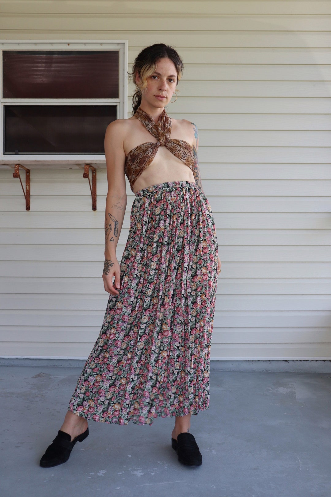 EXTRA SMALL/SMALL - 90s Caren Desiree & Co Accordion Pleat Floral Skirt - Vintage Textured Pull ...