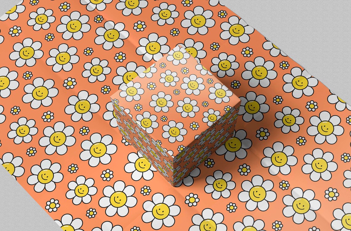 Retro Daisy Gift Wrapping Paper Roll Birthday Party Event - Etsy