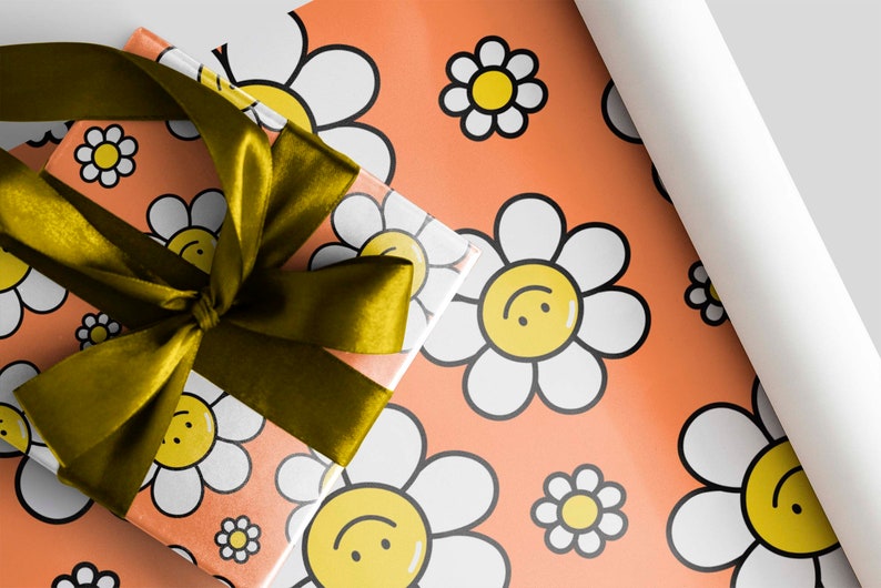 Retro Daisy Gift Wrapping Paper Roll Birthday Party Event - Etsy