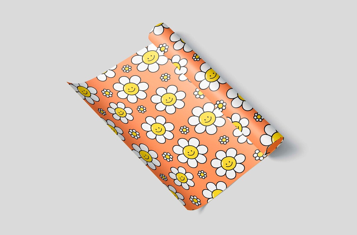 Retro Daisy Gift Wrapping Paper Roll Birthday Party Event - Etsy