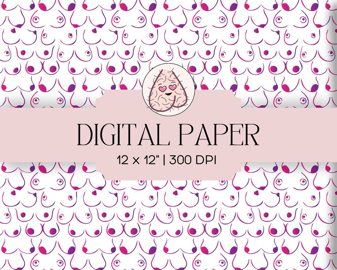 Boobs Outline Pattern Digital Paper | Funny Gift Pattern for Anniversary Valentines Party Card ...