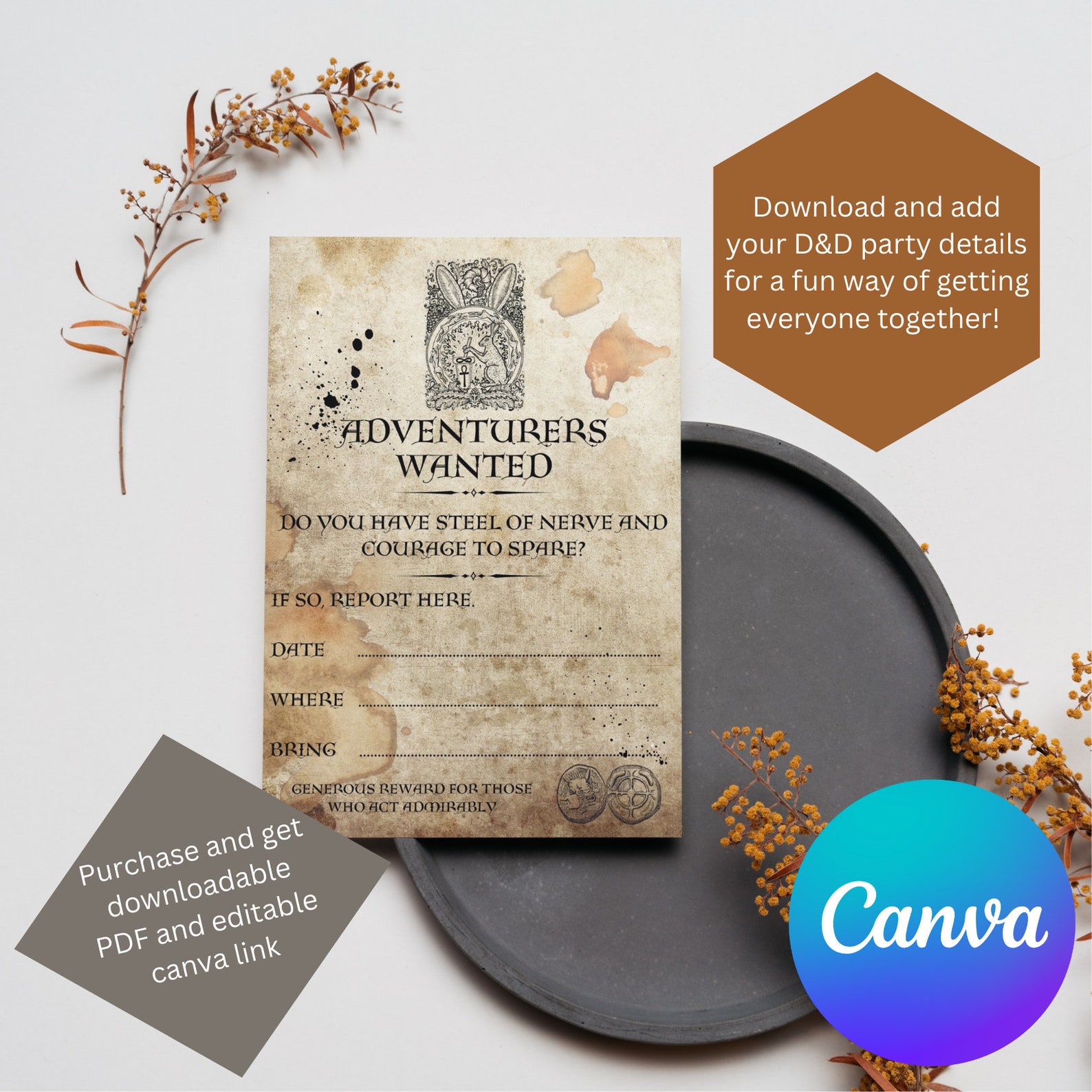 D&D Invite Template | Adventurers Wanted - Etsy