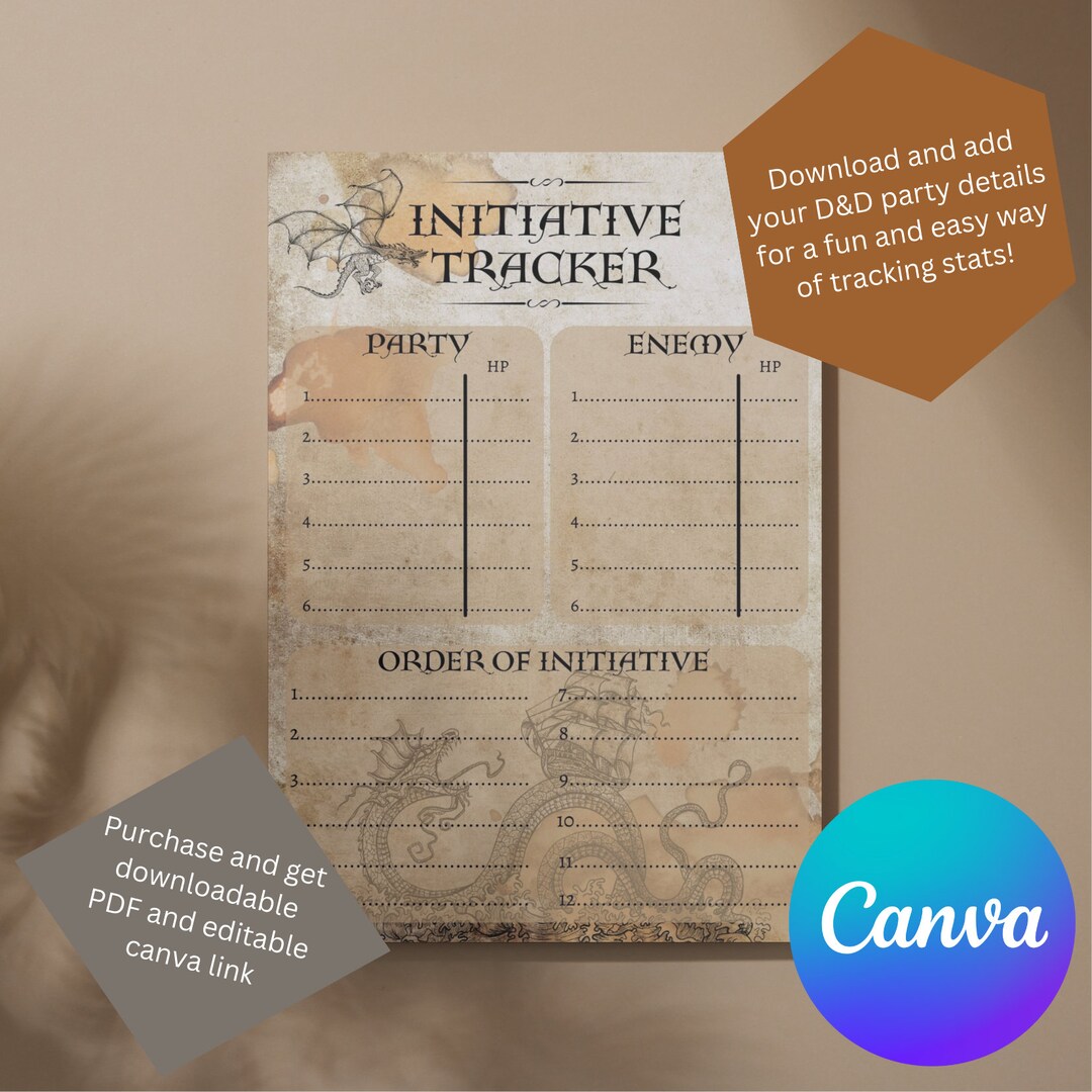 DM Pack in Parchment (initiative Tracker, Player Character Stat Sheet ...