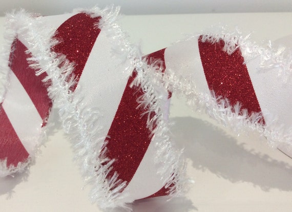 Wired Candy Cane White Fuzzy Edged Red Glitter Striped - Etsy