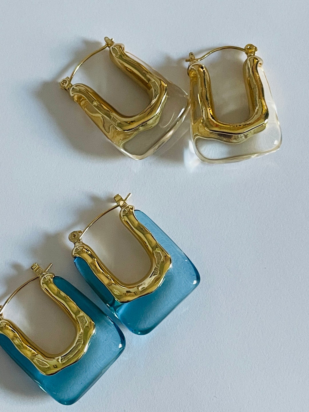 Acrylic and Gold Earrings Hoop Earrings Gift for Her - Etsy