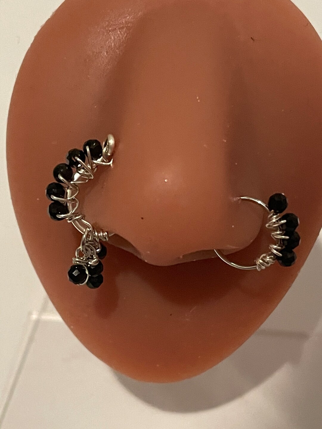 Silver Nose Ring Nose Cuff Set Dangle Nose Cuff Double Nose Ring Nose ...