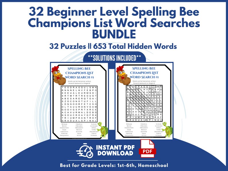 32 Spelling Bee Champion List Word Searches 653 Hidden Words Spelling ...