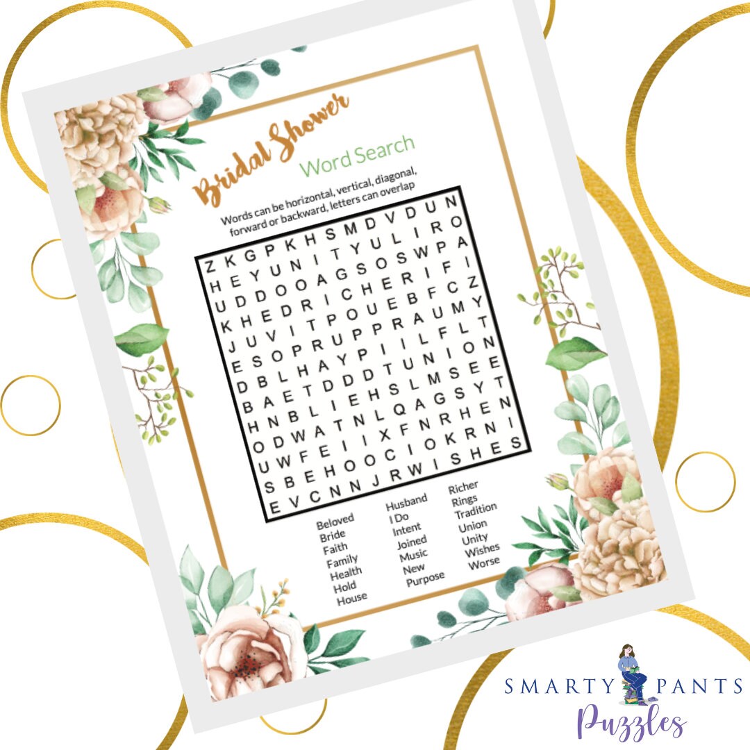 Bridal Shower Word Search Game, BRIDE WORD SEARCH, Floral Bridal Shower ...