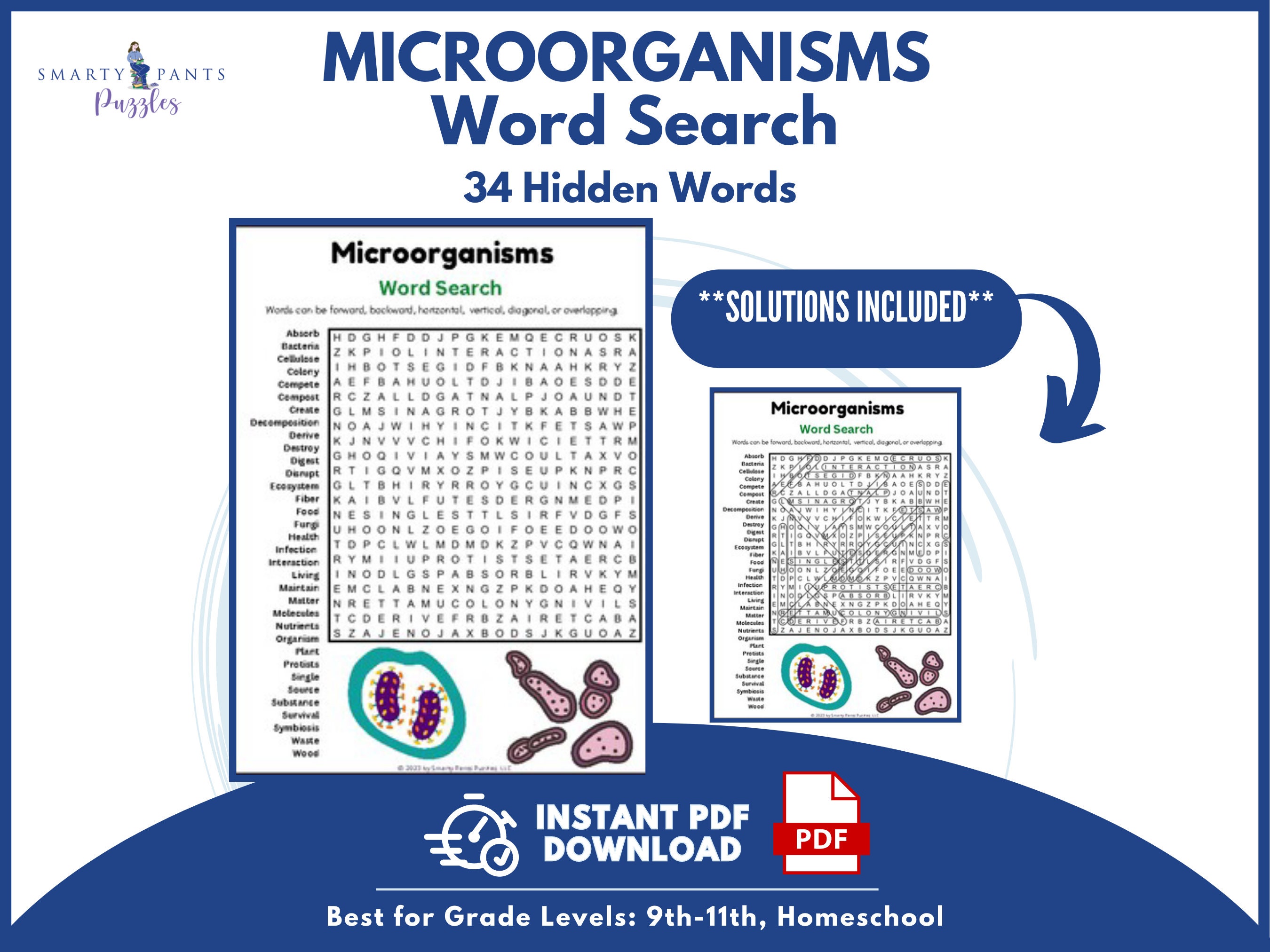 MICROORGANISMS Word Search 34 Hidden Words Word Search Printable ...