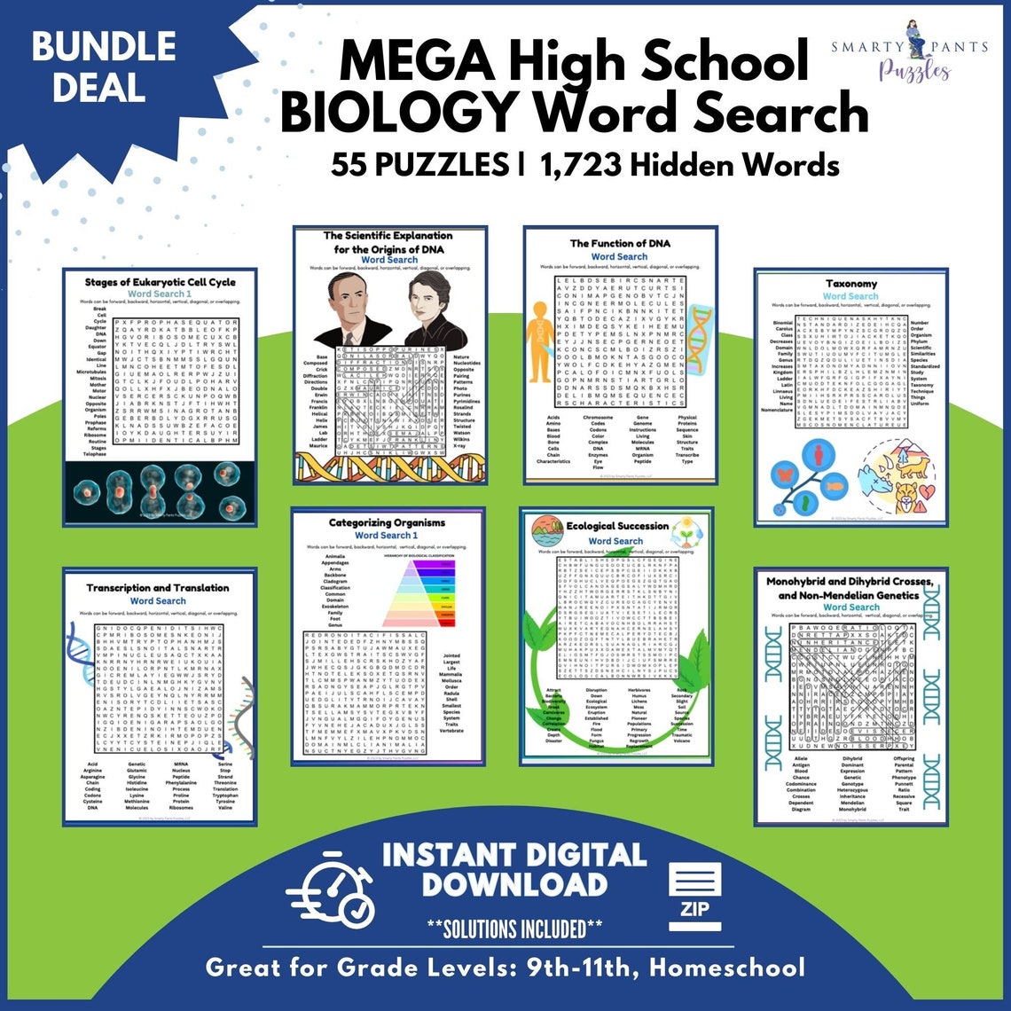 Biology Word Search Bundle 55 Puzzles Over 1,700 Hidden Words Science ...