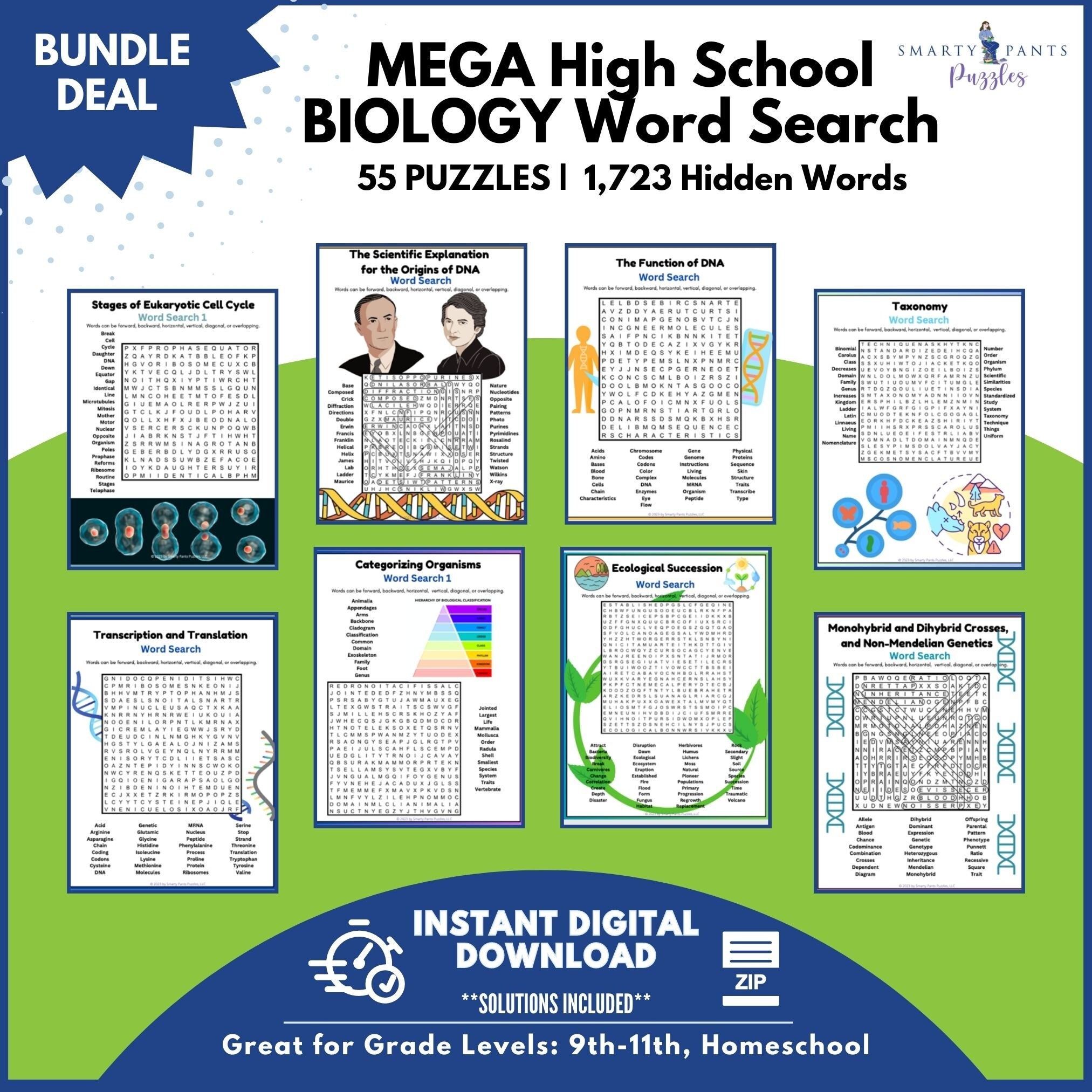 Biology Word Search Bundle 55 Puzzles Over 1,700 Hidden Words Science ...