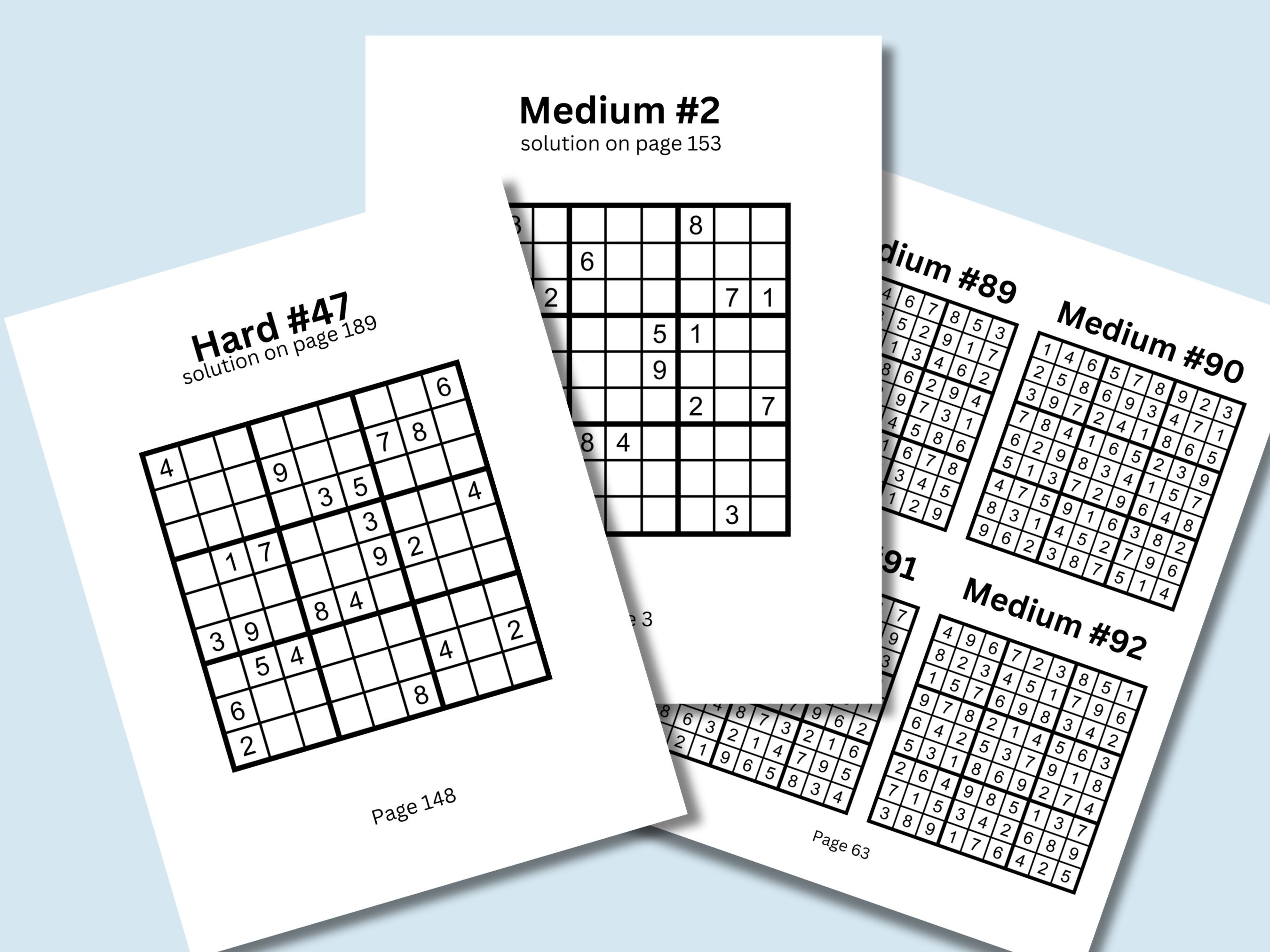 150 Sudoku Puzzles Printable One per Page Sudoku Medium & Hard ...