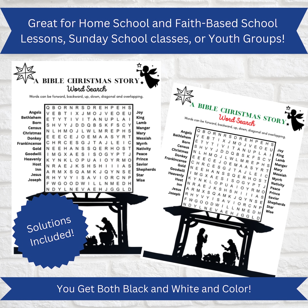 BIBLE CHRISTMAS STORY Word Search // 28 Hidden Words // Christmas Word ...