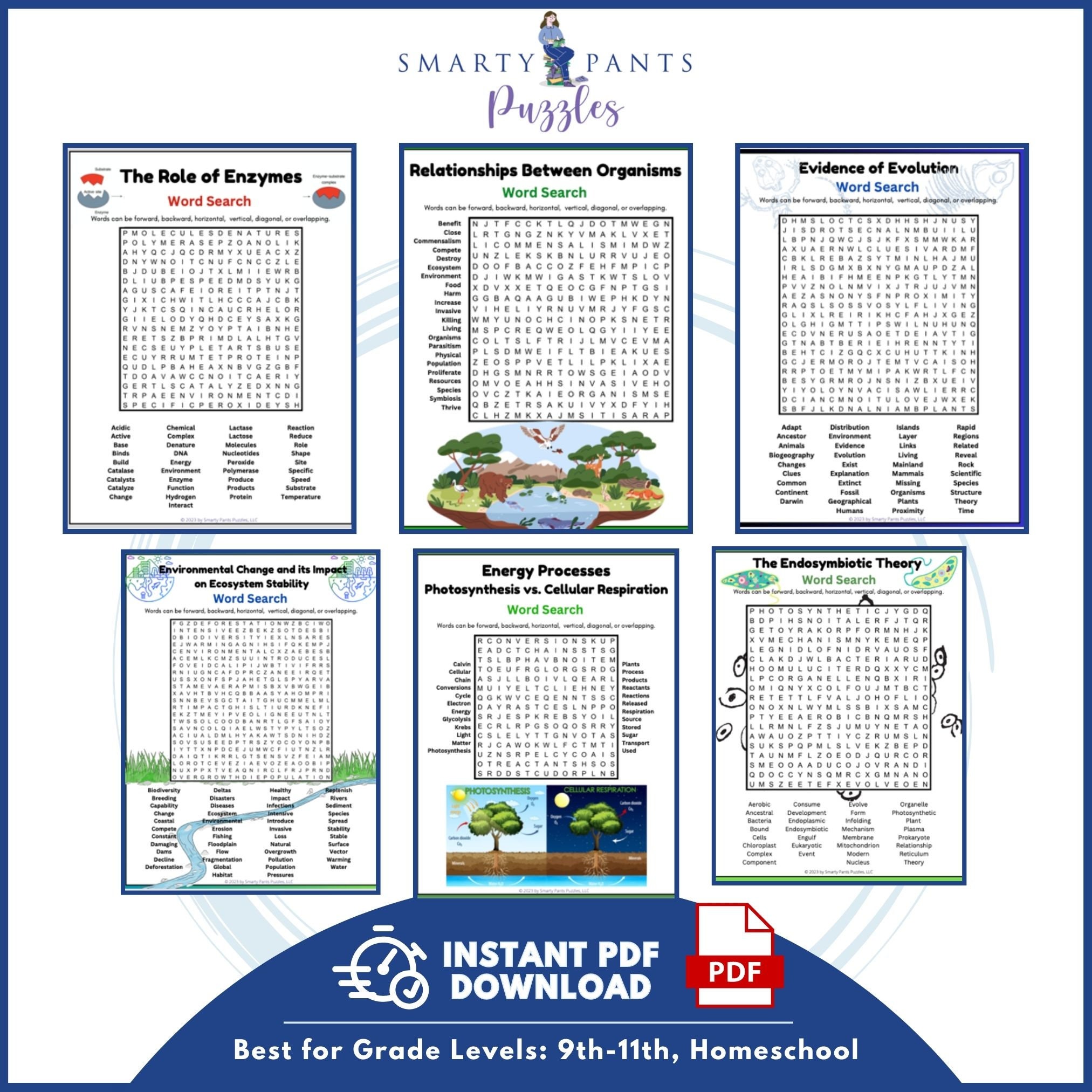 Biology Word Search Bundle 55 Puzzles Over 1,700 Hidden Words Science ...
