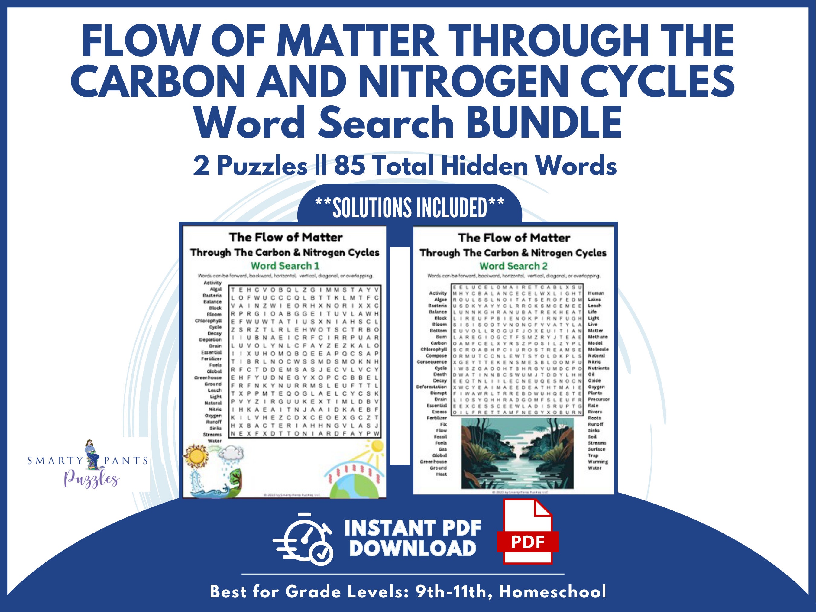 Flow of MATTER Through the CARBON and NITROGEN Cycles Word Search ...