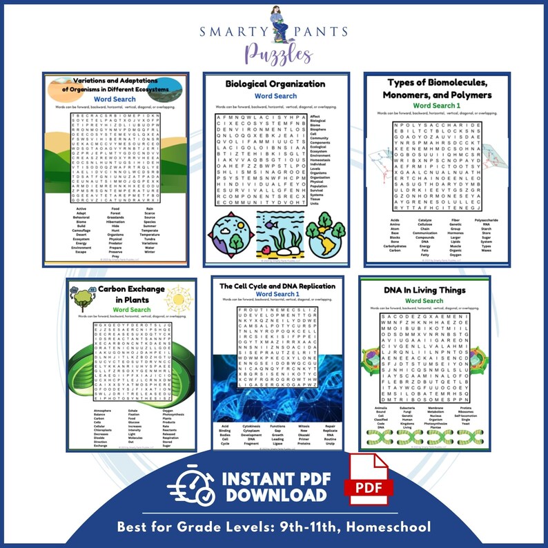Biology Word Search Bundle 55 Puzzles Over 1,700 Hidden Words Science ...