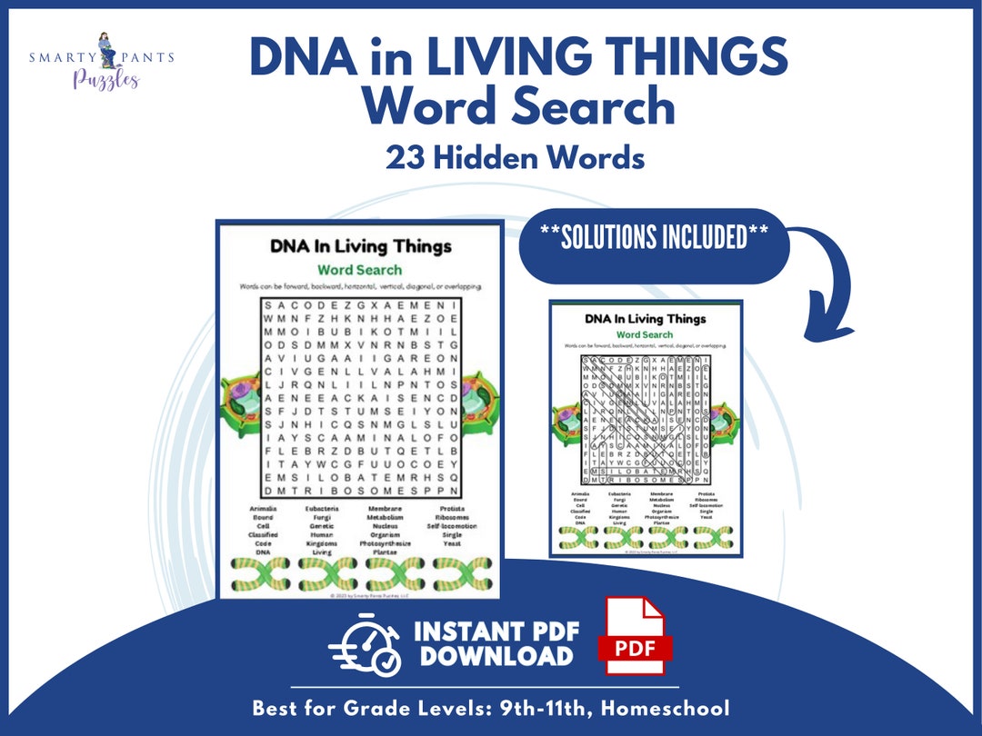 DNA in LIVING THINGS Word Search 23 Hidden Words Word Search Printable ...