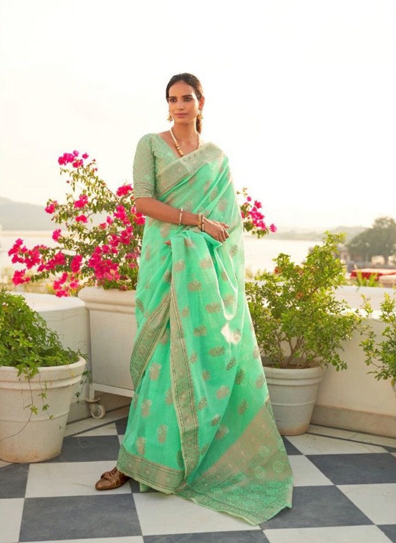 Pure Linen Weaving Saree - Etsy