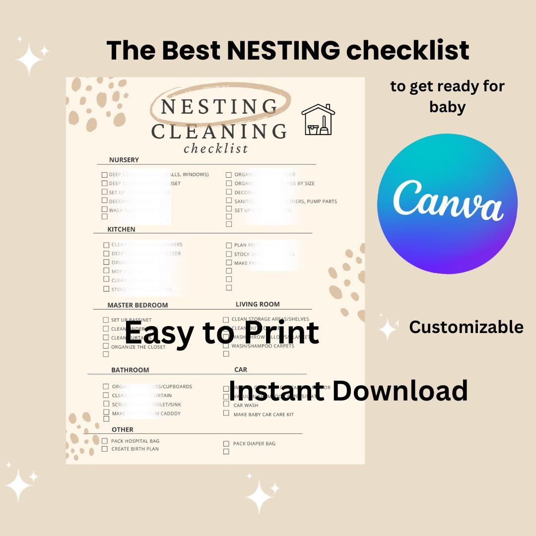 Printable Pregnancy Nesting Checklist for Expecting Moms to Be / Pre ...