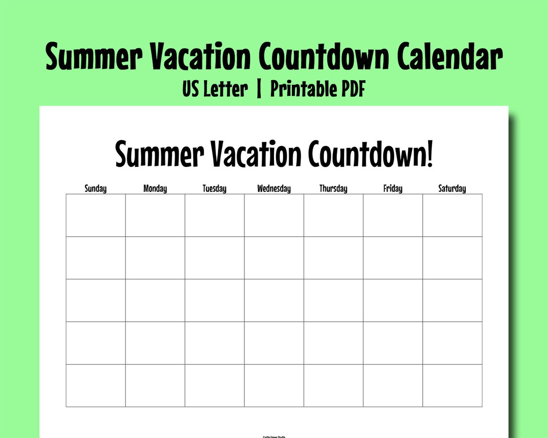 Printable Summer Vacation Countdown Calendar, Cartoon Font, Blank Calendar, US Letter, 8.5 X 11 ...