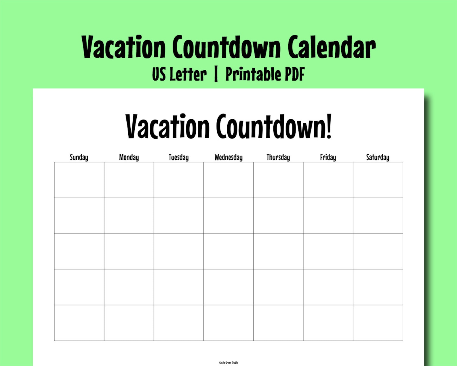 Printable Vacation Countdown Calendar, Cartoon Mouse Font, Blank ...