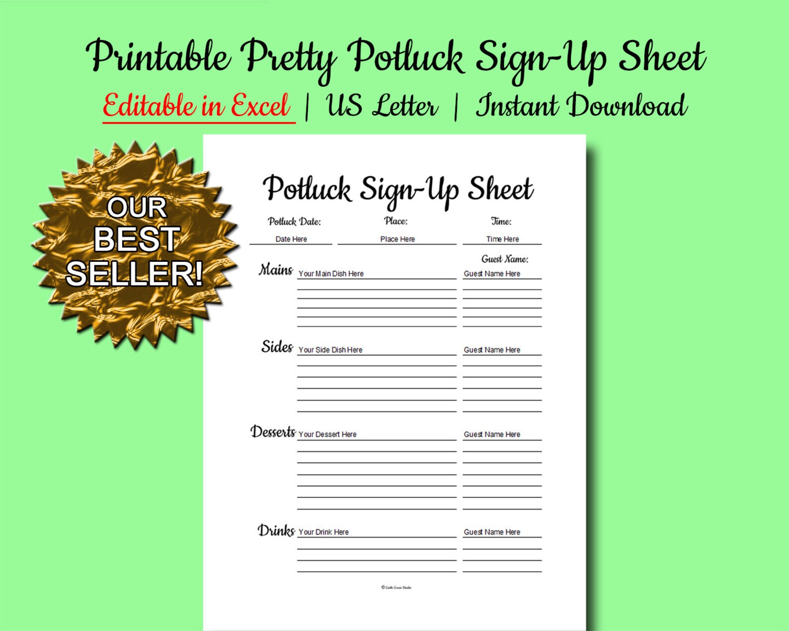 EDITABLE Printable Pretty Party Potluck Sign-up Sheet, Food Sign-up ...