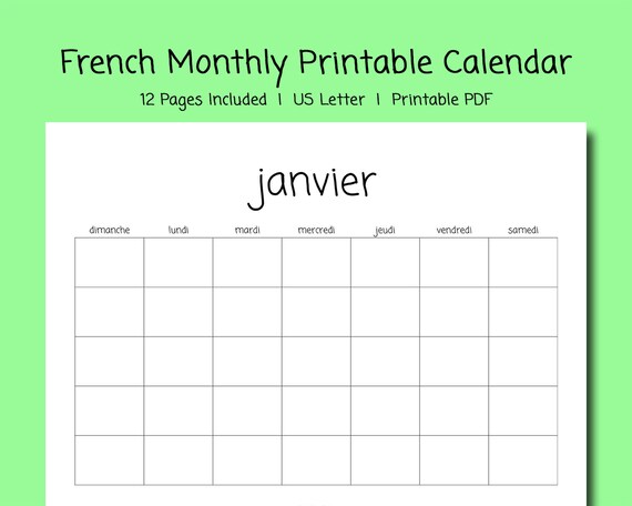 French Teacher Monthly Printable Calendar Blank Calendar 12 | Etsy