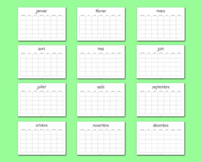 French Teacher Monthly Printable Calendar, Blank Calendar, 12 Month ...