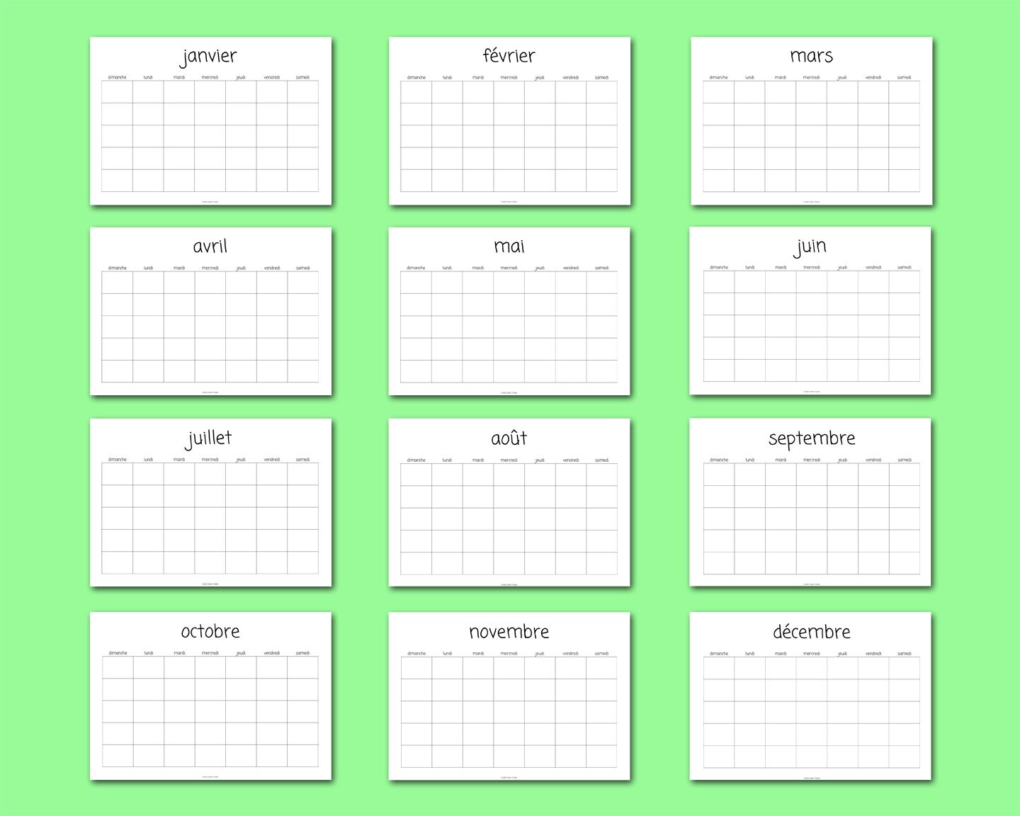 French Teacher Monthly Printable Calendar, Blank Calendar, 12 Month ...