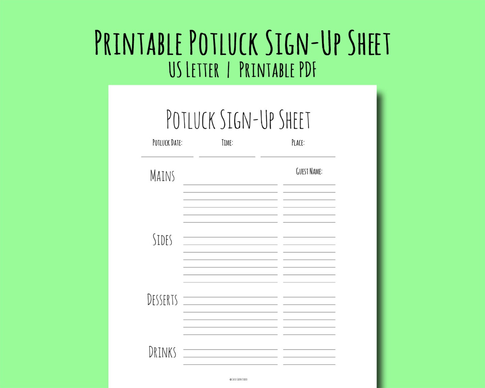 Printable Potluck Sign-up Sheet, Food Sign-up Sheet, Church Suppers ...