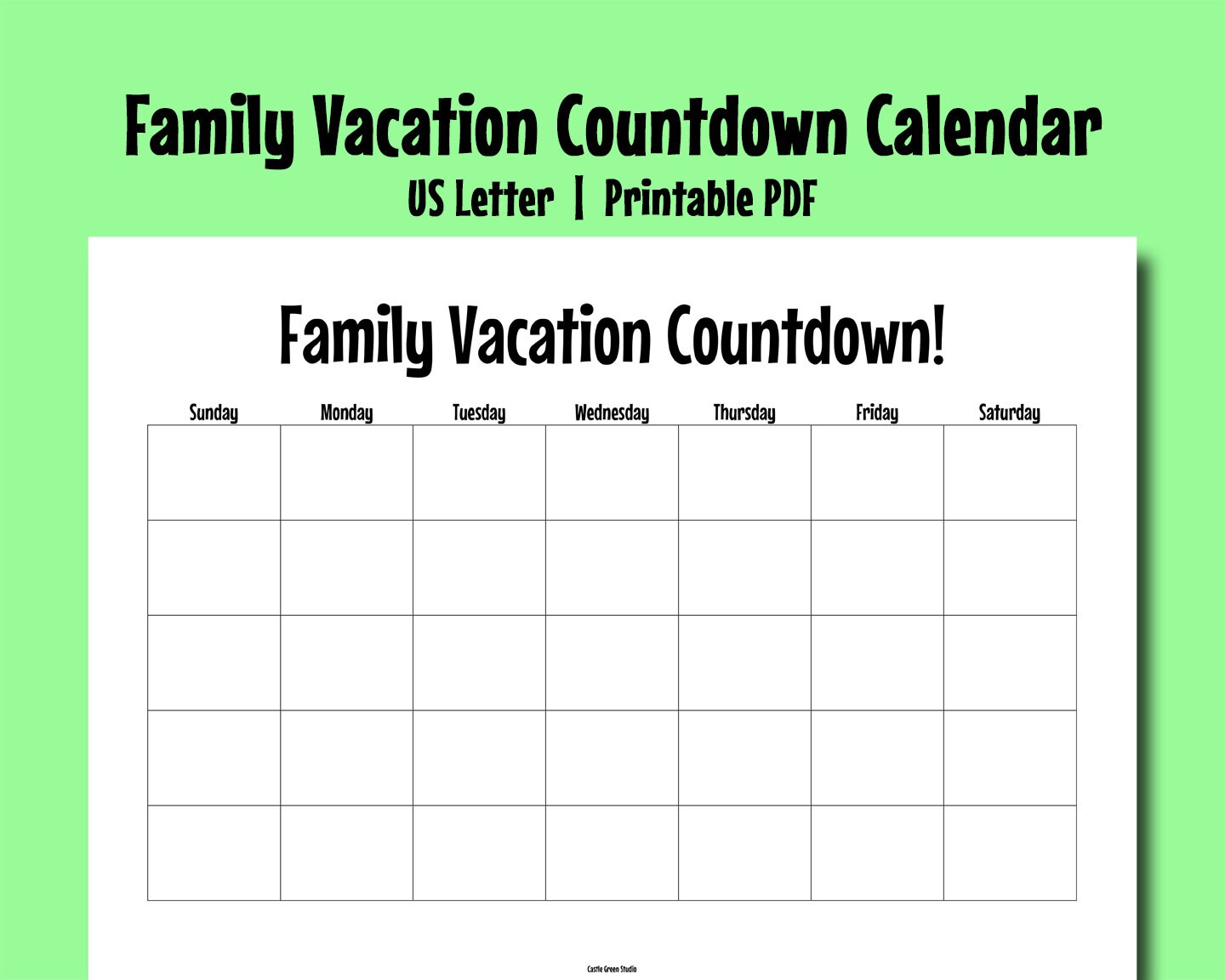 Printable Family Vacation Countdown Calendar, Cartoon Mouse Font, Blank ...