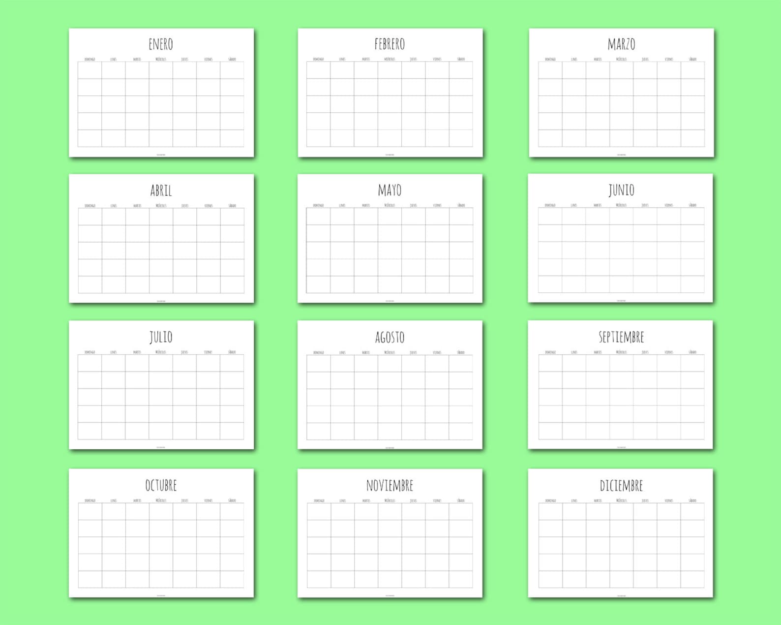 Spanish Printable Monthly Calendar, Blank Calendar, 12 Month Calendar ...