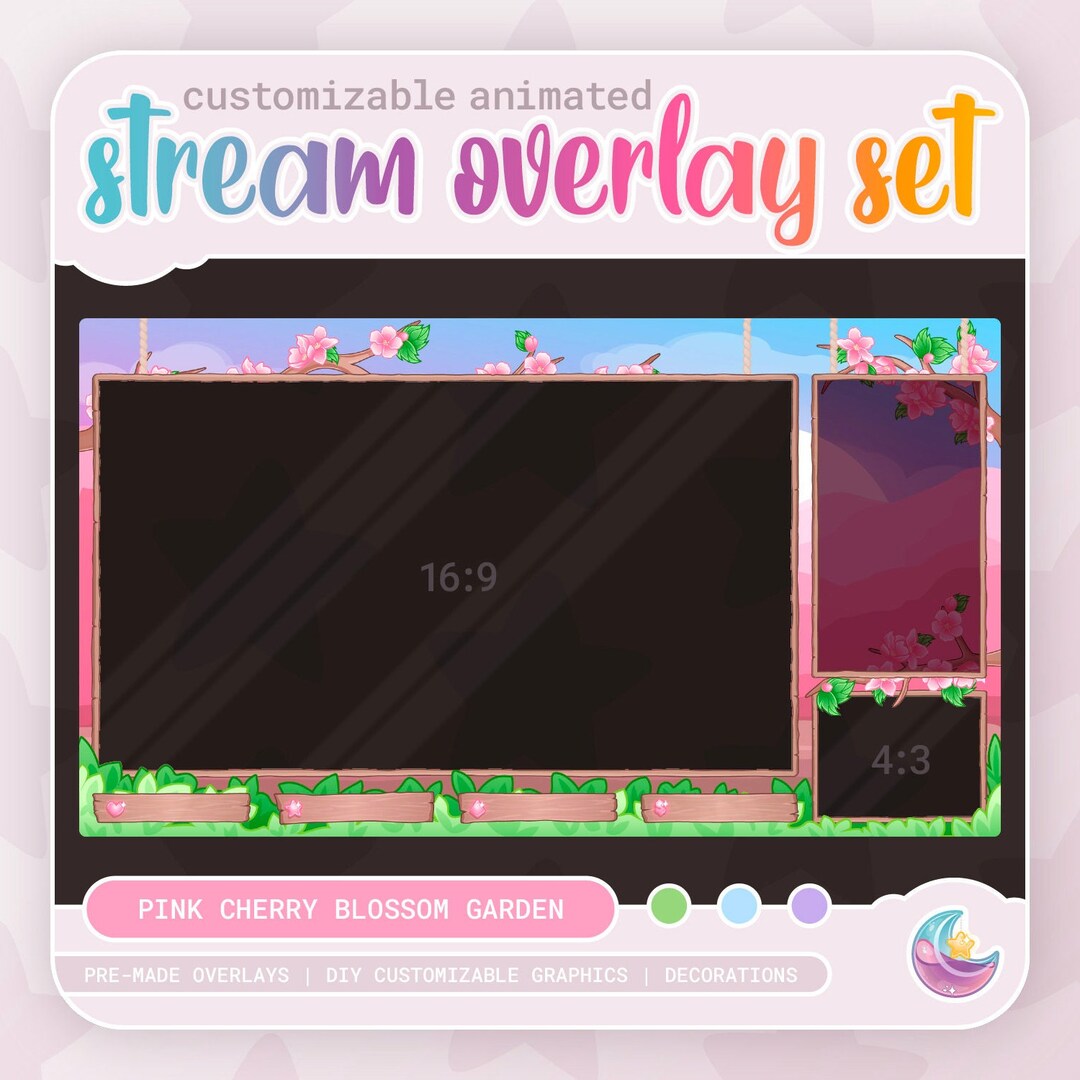 Cherry Blossom Stream Overlay Set: Animated Camera & Chat Borders ...