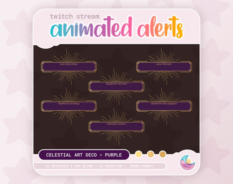 Celestial Purple Art Deco Animated Alerts for Twitch Witchy Aesthetic ...