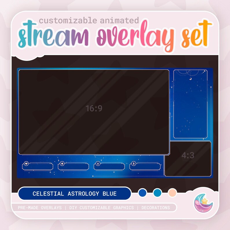 Celestial Astrology Blue Overlays, Borders, Bgs, Graphics to DIY the ...