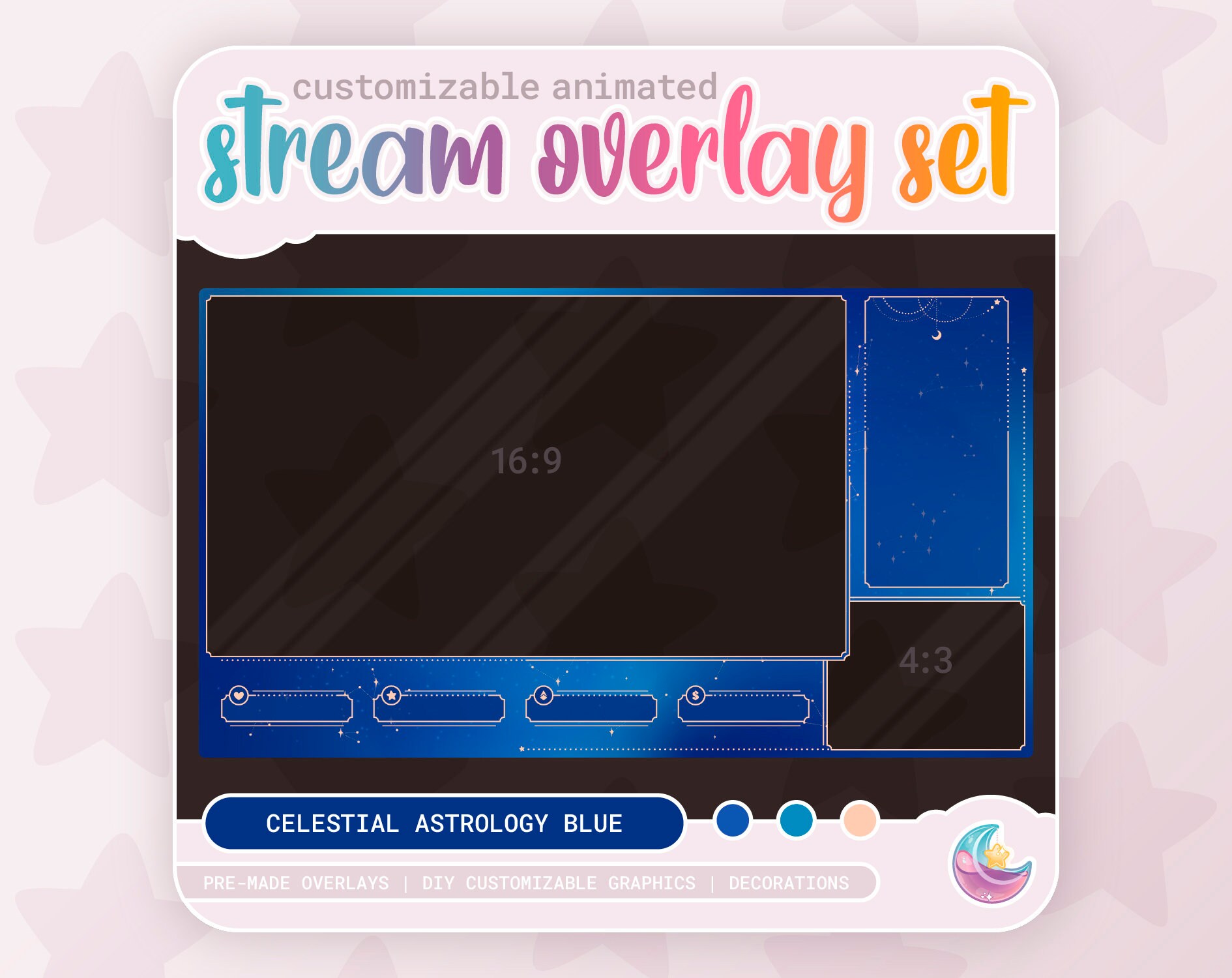 Celestial Astrology Blue Overlays, Borders, Bgs, Graphics to DIY the ...