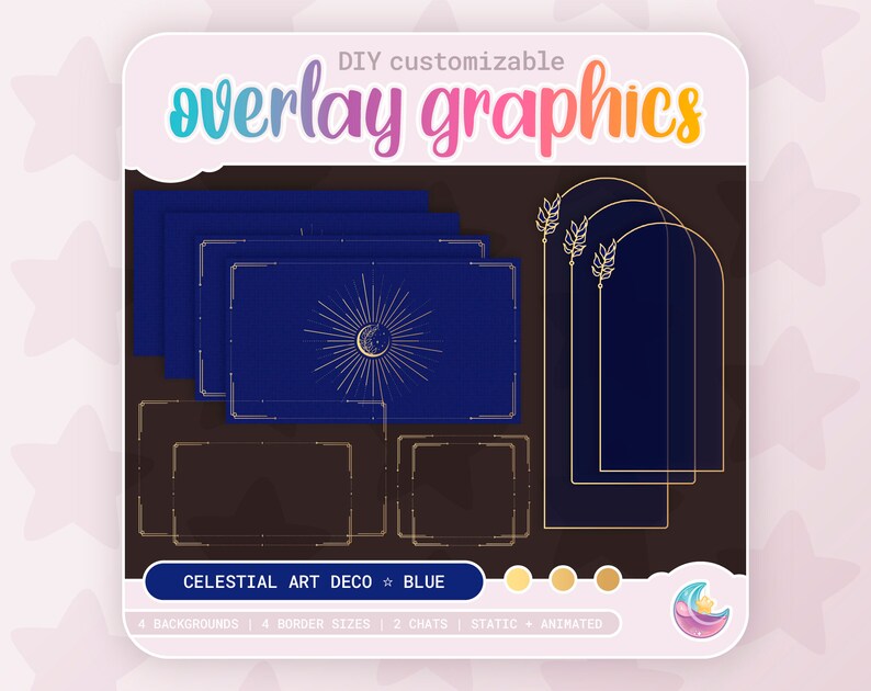 Celestial Blue Art Deco Overlay Set With Camera & Chat Borders, Static ...