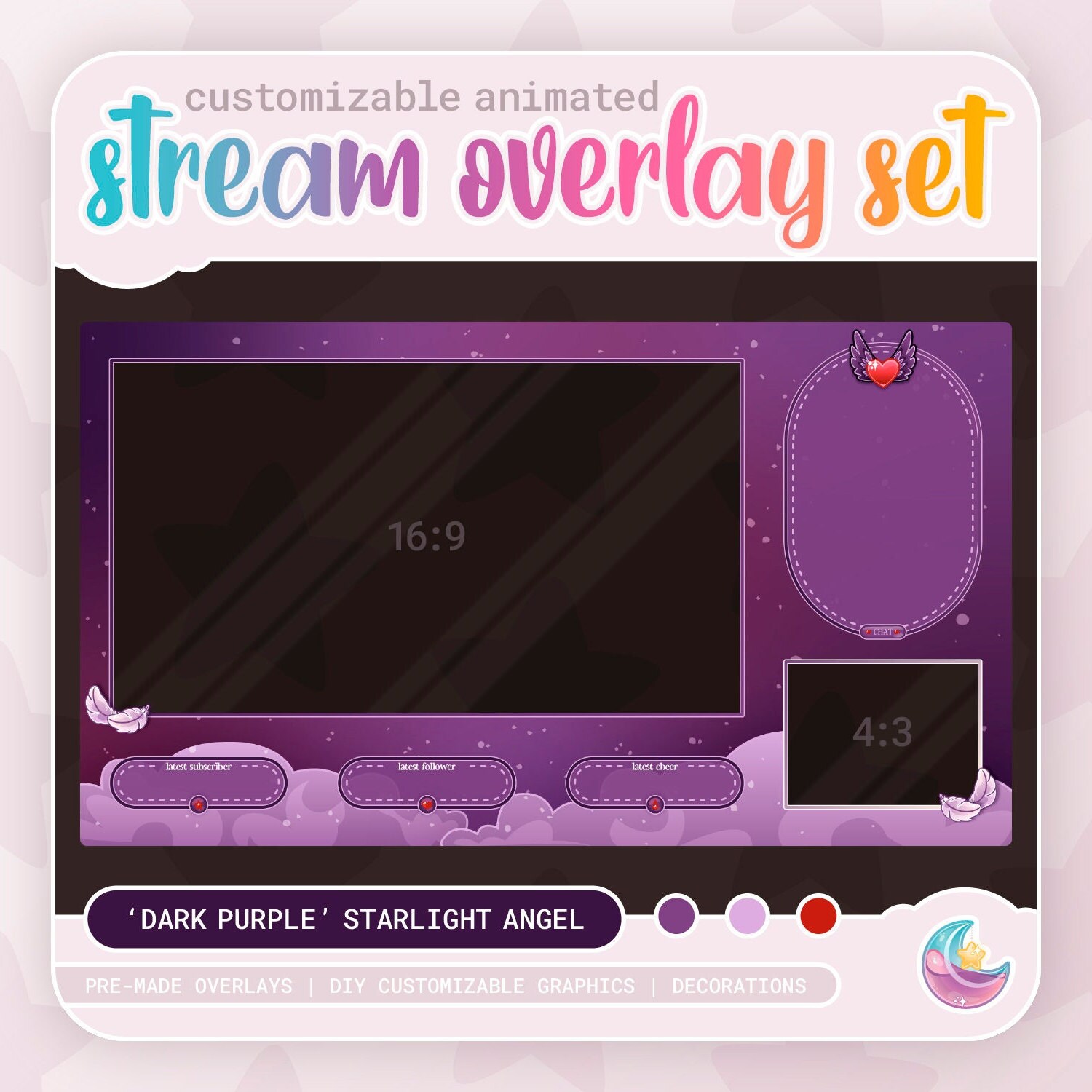 Dark Purple Starlight Angel Stream Overlay: Celestial Graphics (DIY) - Etsy