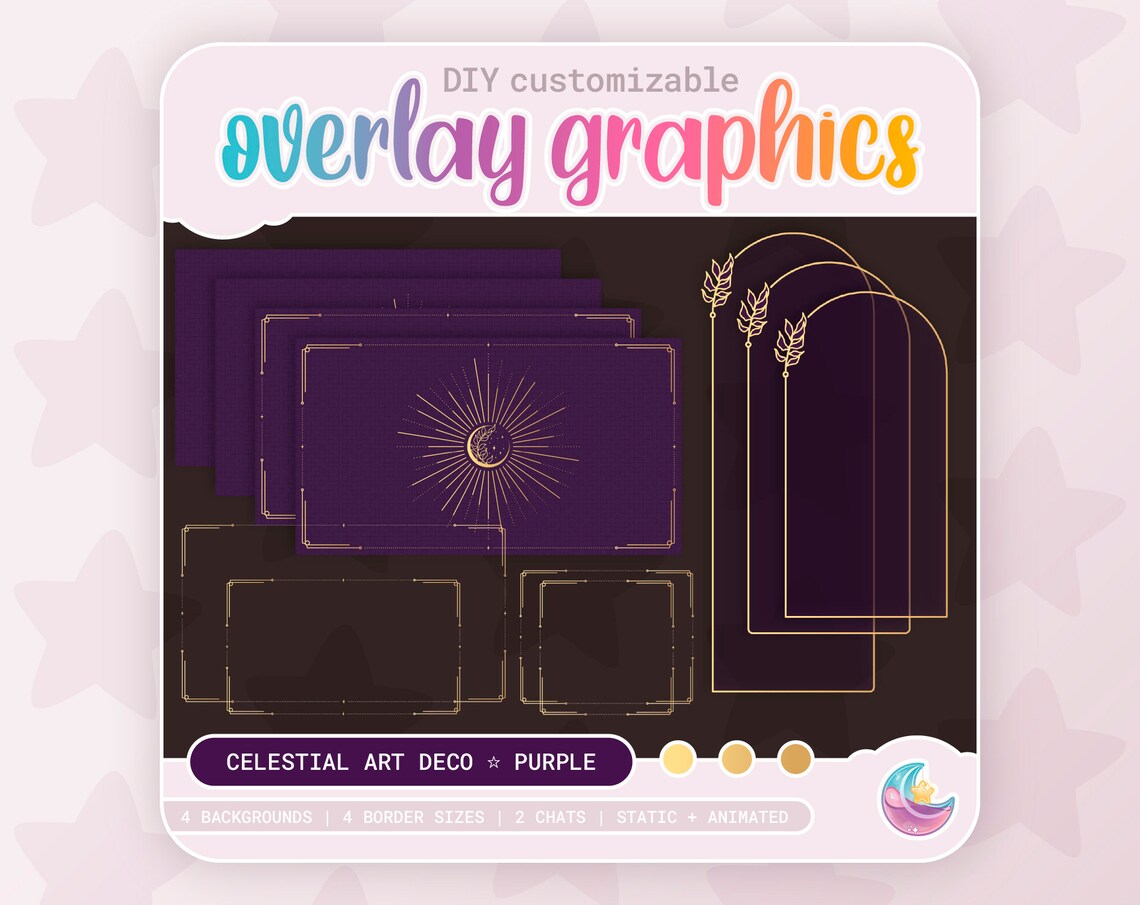 Celestial Purple Art Deco Overlay Set With Camera & Chat Borders ...