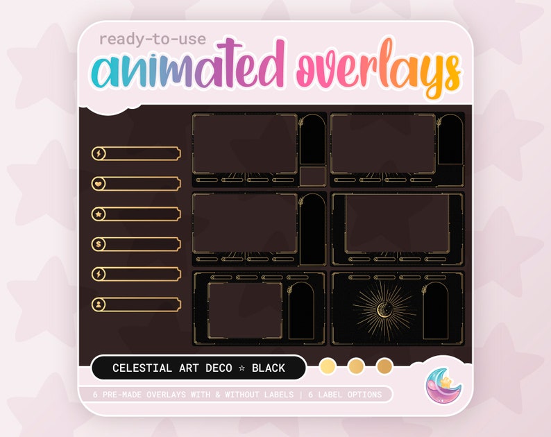 Celestial Black Art Deco Overlay Set With Camera & Chat Borders, Static ...