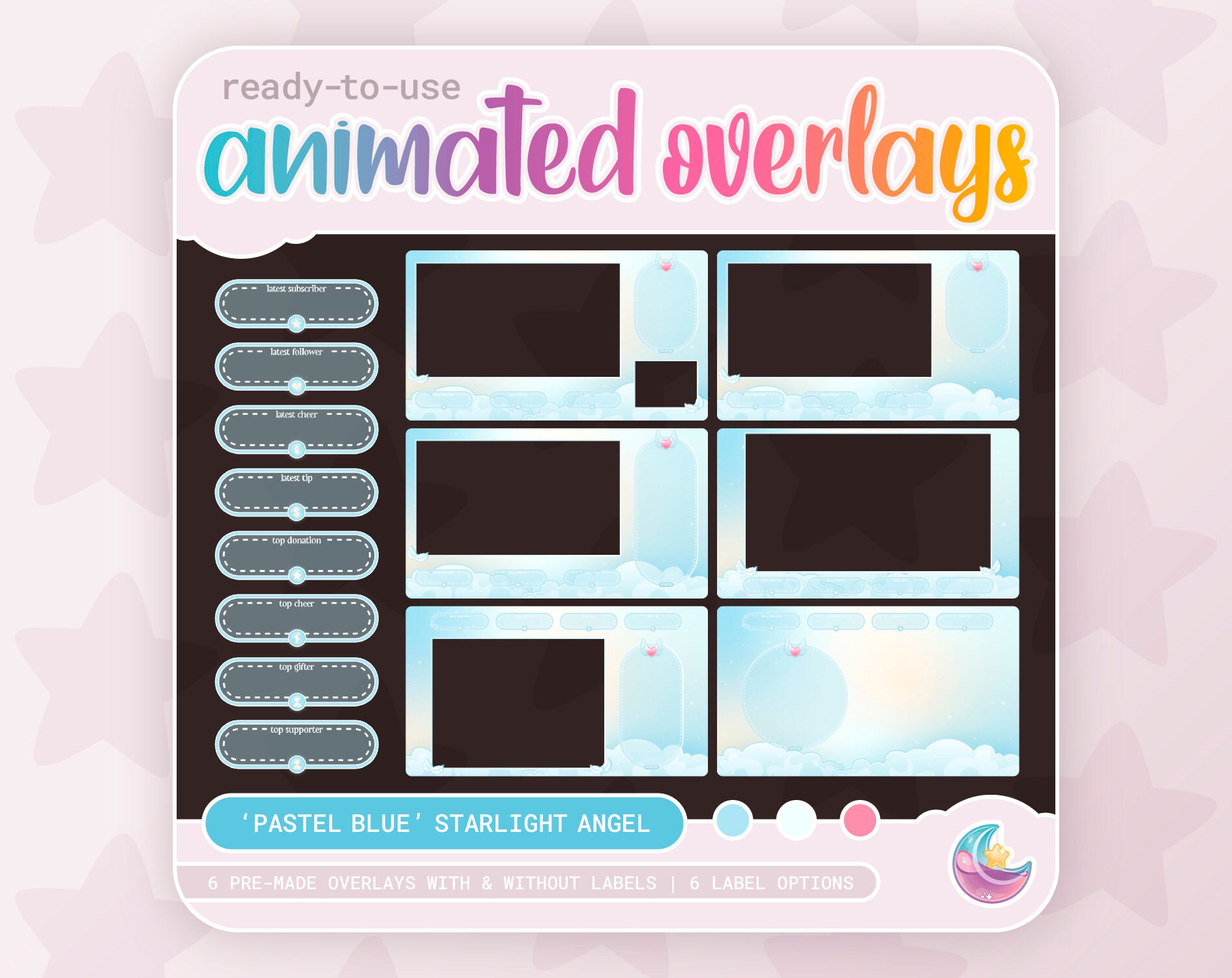 Pastel Starlight Angel Stream Overlay Set: DIY Graphics (digital ...
