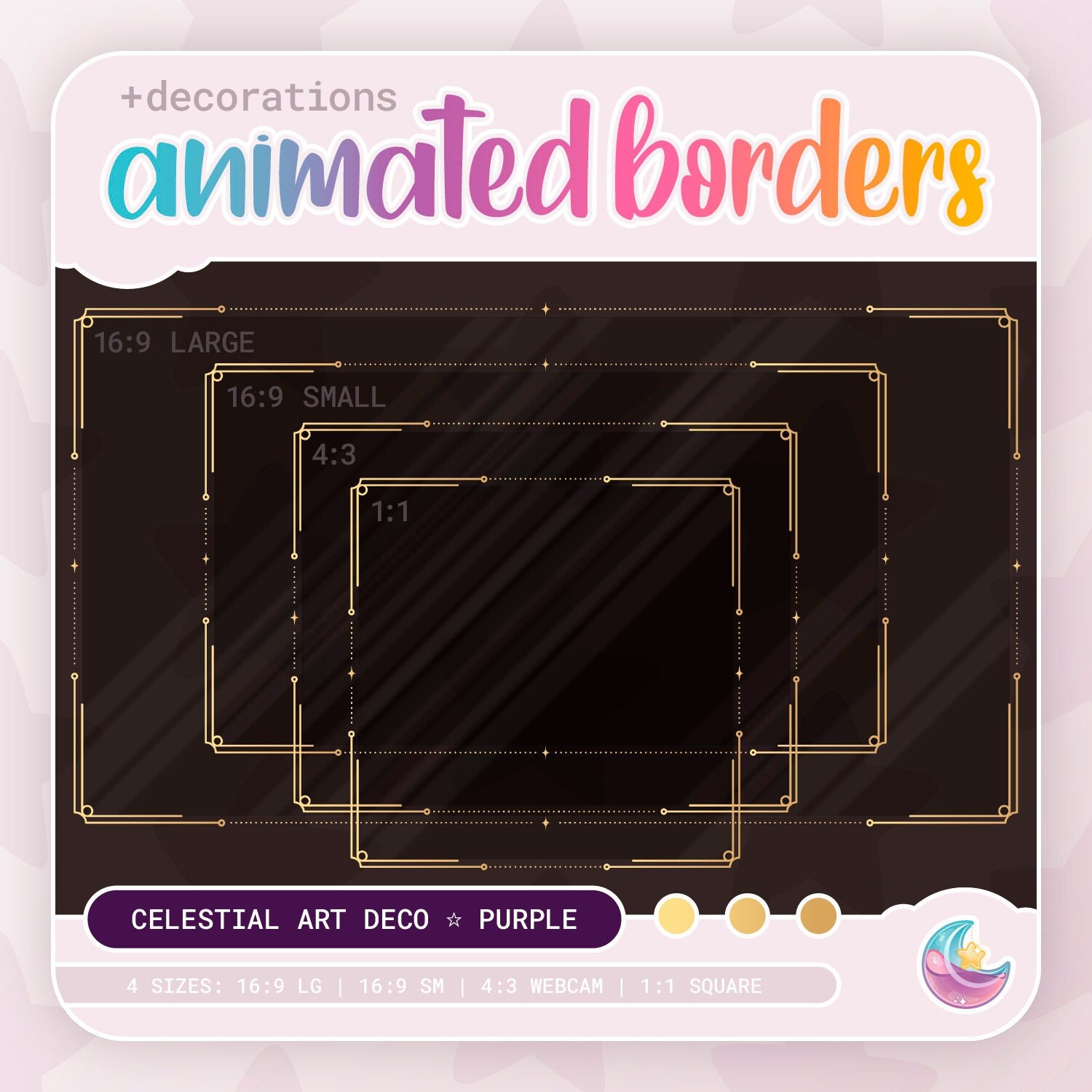 Animated Celestial Art Deco Twitch Borders: Star & Moon (digital File ...