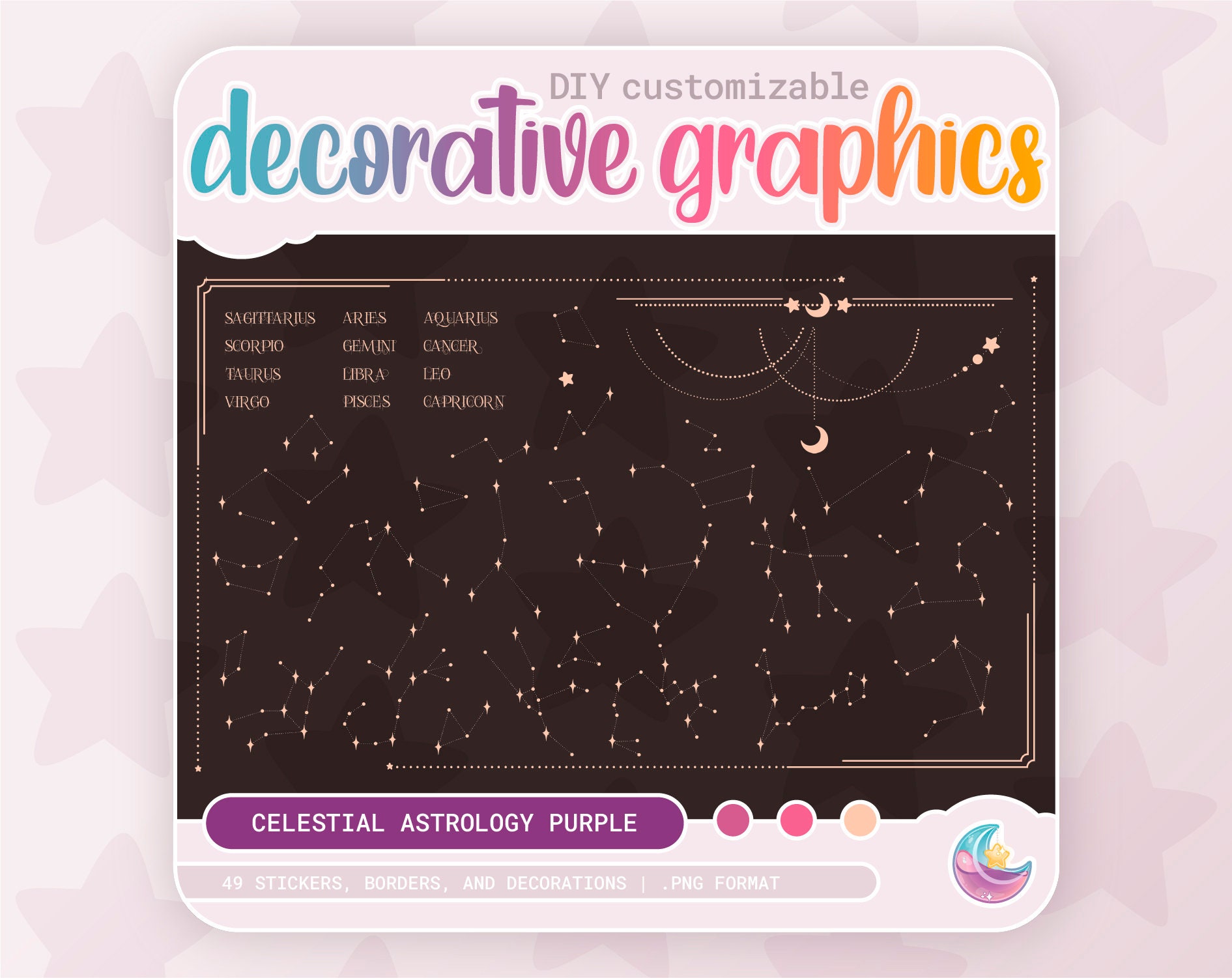 Celestial Astrology Purple Overlays, Borders, Bgs, Graphics to DIY the ...