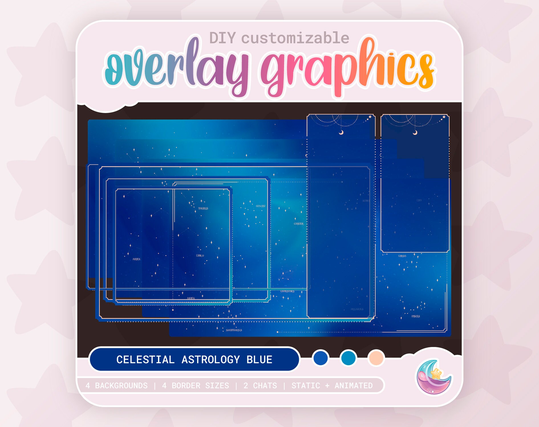Celestial Astrology Blue Overlays, Borders, Bgs, Graphics to DIY the ...