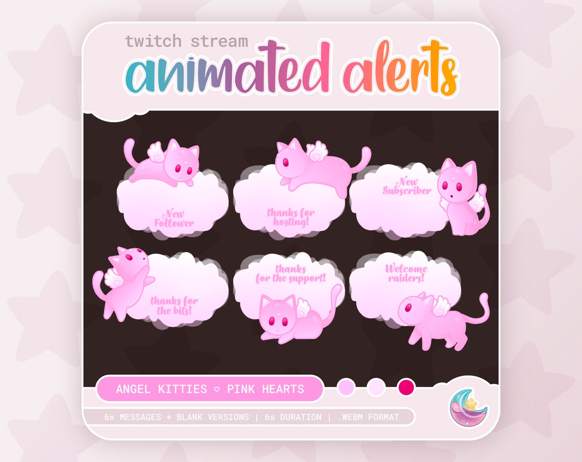 Pink Heart Kitty Animated Twitch Stream Alerts Pastel Valentines Cat ...
