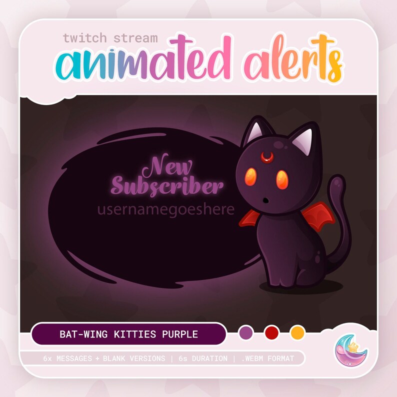 Bat Wing Kitty Animated Stream Alerts for Twitch Halloween Spooky Season Cat Alert New Follower ...