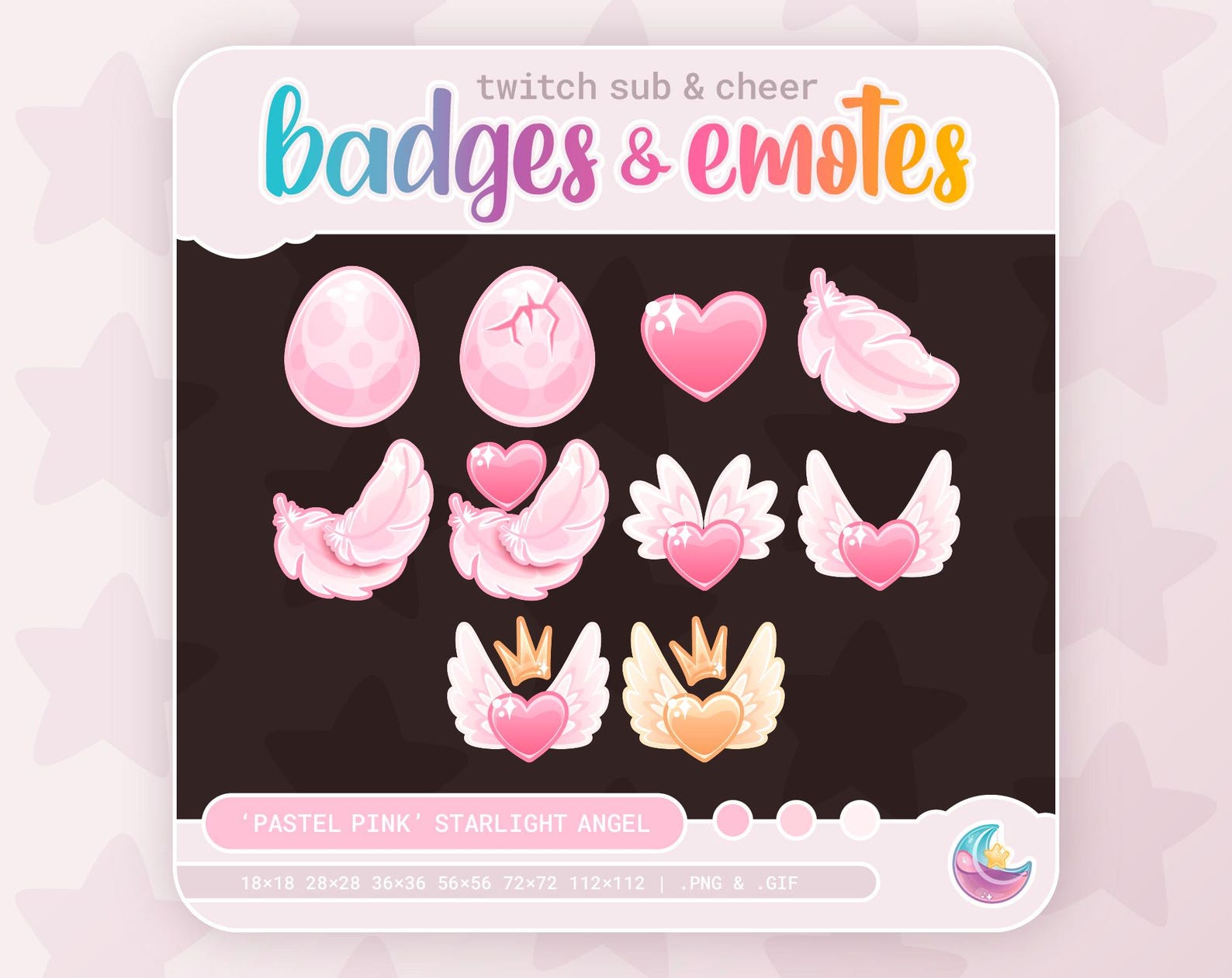 Twitch Cheer & Sub Badges ⊹ Pastel Pink Starlight Angel ⊹ Cute Magical ...