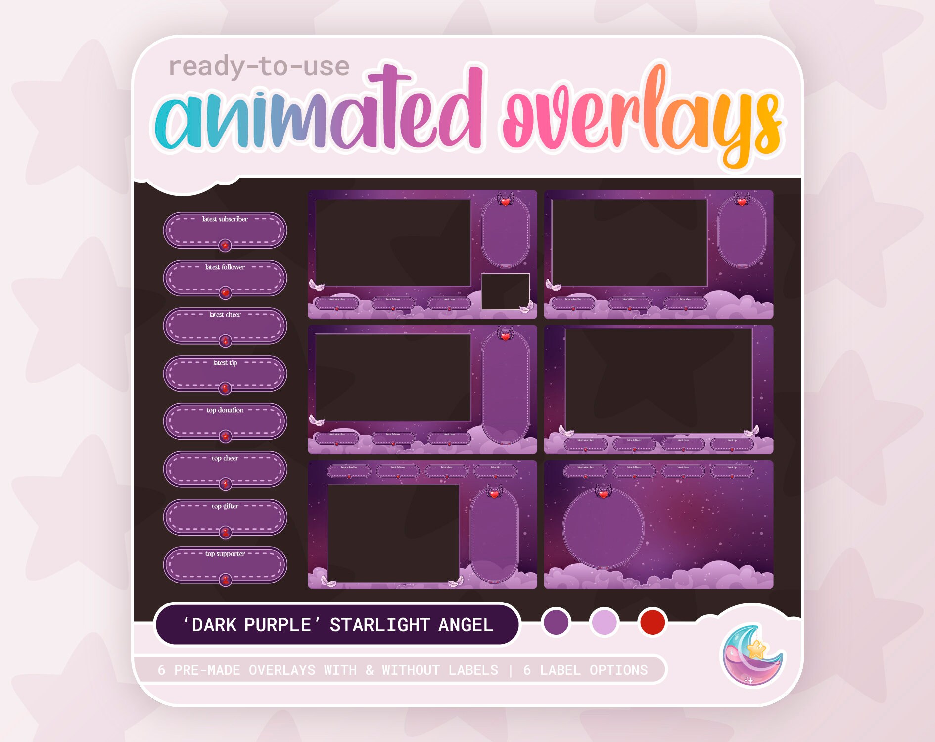 Dark Purple Starlight Angel Stream Pack for Twitch Aesthetic Magical ...